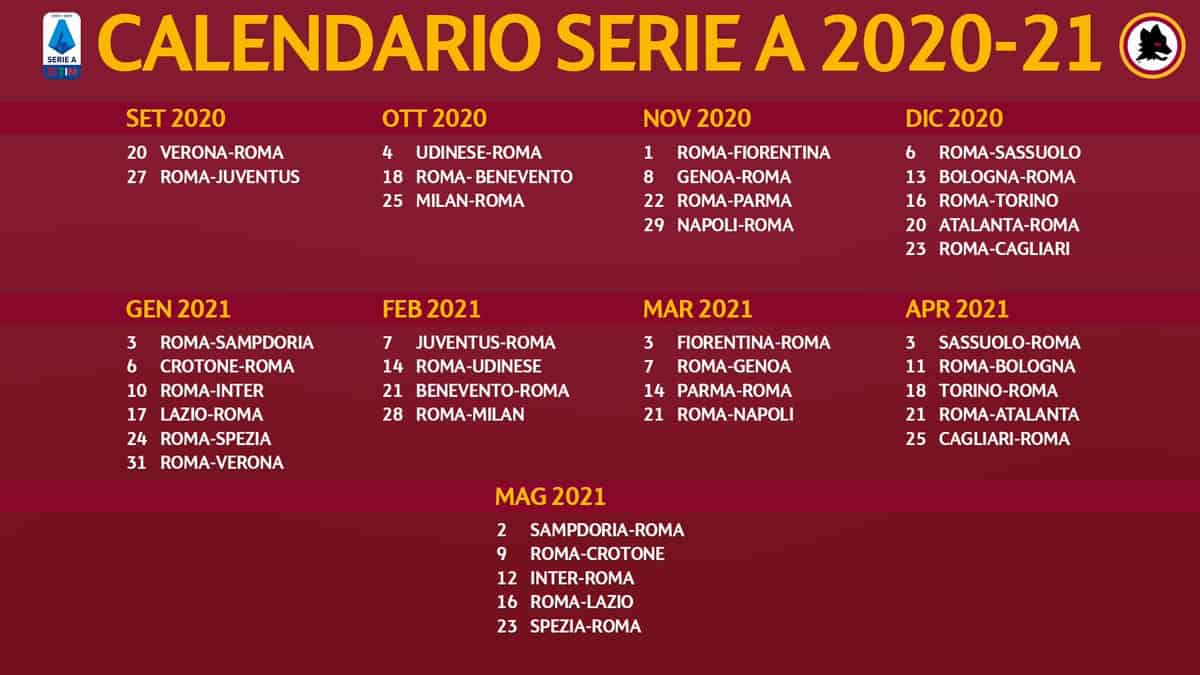 Calendario AS Roma Serie A 2020-2021 - Stadiosport.it